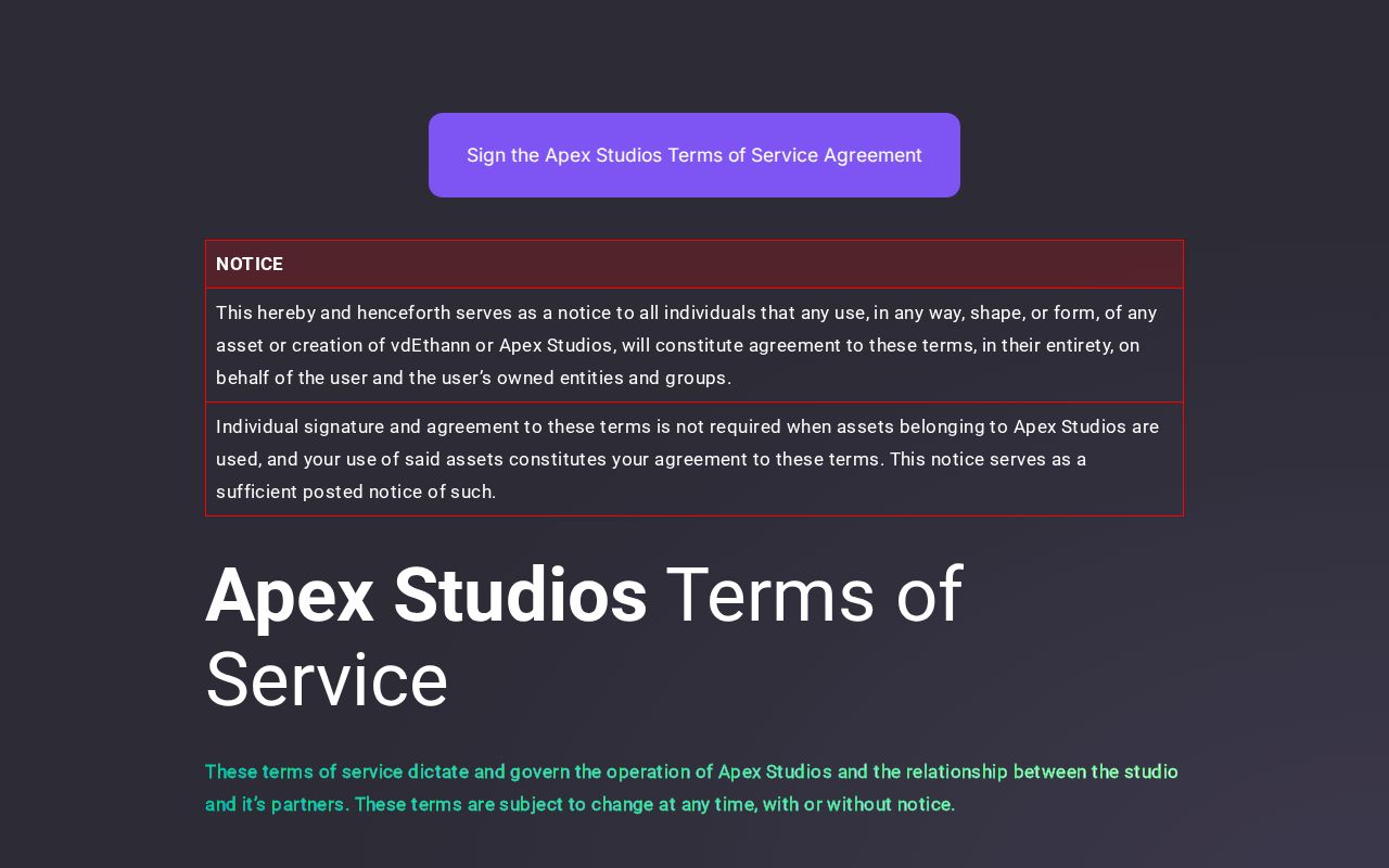 Apex Studios | Terms of Service